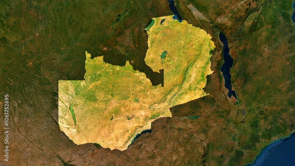 4K Zambia Territory Map in Africa, High Resolution Satellite View ...