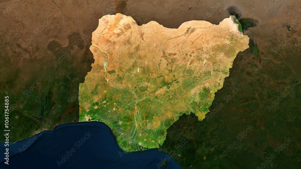 4K Nigeria Territory Map in Africa, High Resolution Satellite View, Widescreen 4K Resolution ...