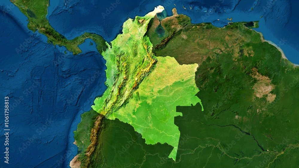 4K Colombia Territory Map in South America, High Resolution Satellite ...