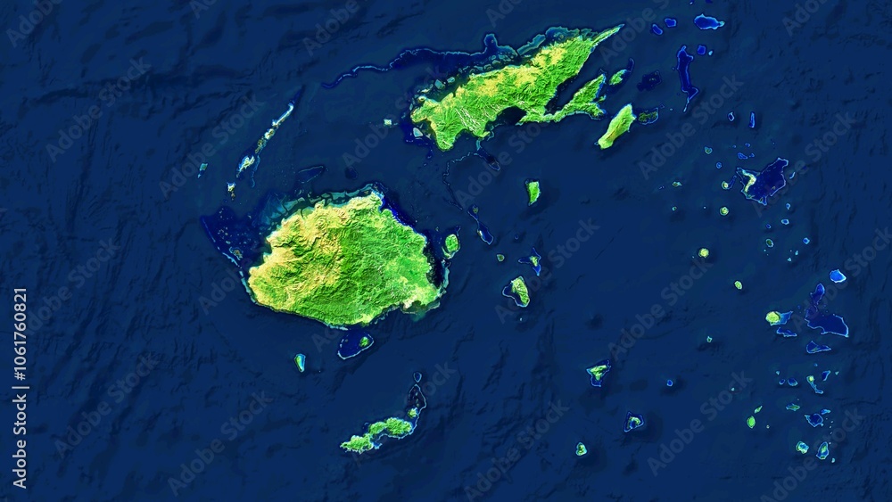 4K Fiji Territory Map in Melanesia, High Resolution Satellite View, Widescreen 4K Resolution ...