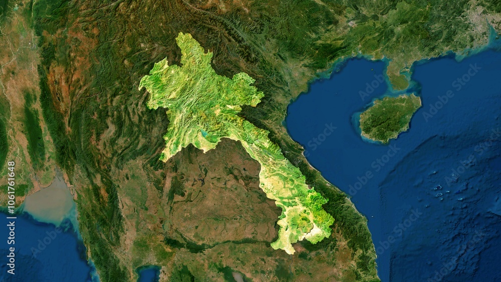 4K Laos Territory Map in Asia, High Resolution Satellite View, Widescreen 4K Resolution Stock ...