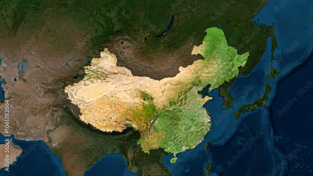 4K China Territory Map in Asia, High Resolution Satellite View ...