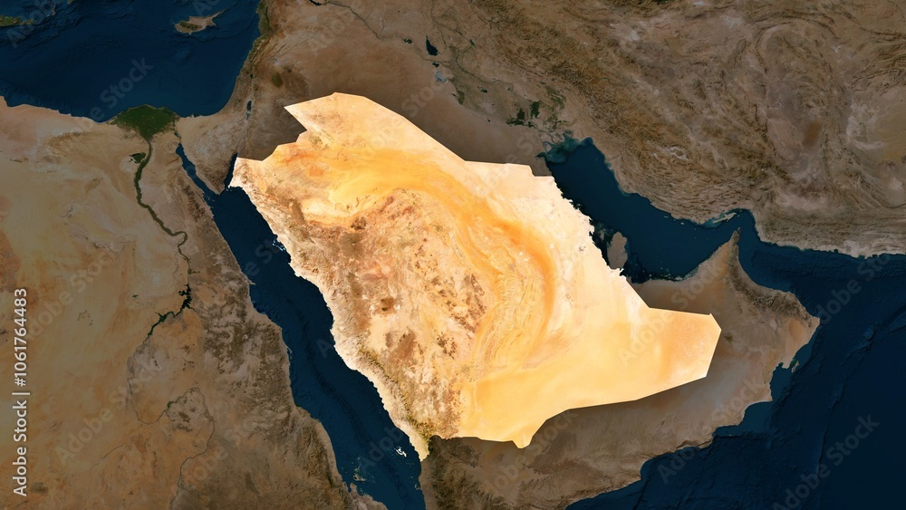 4K Saudi Arabia Territory Map in Asia, High Resolution Satellite View, Widescreen 4K Resolution ...