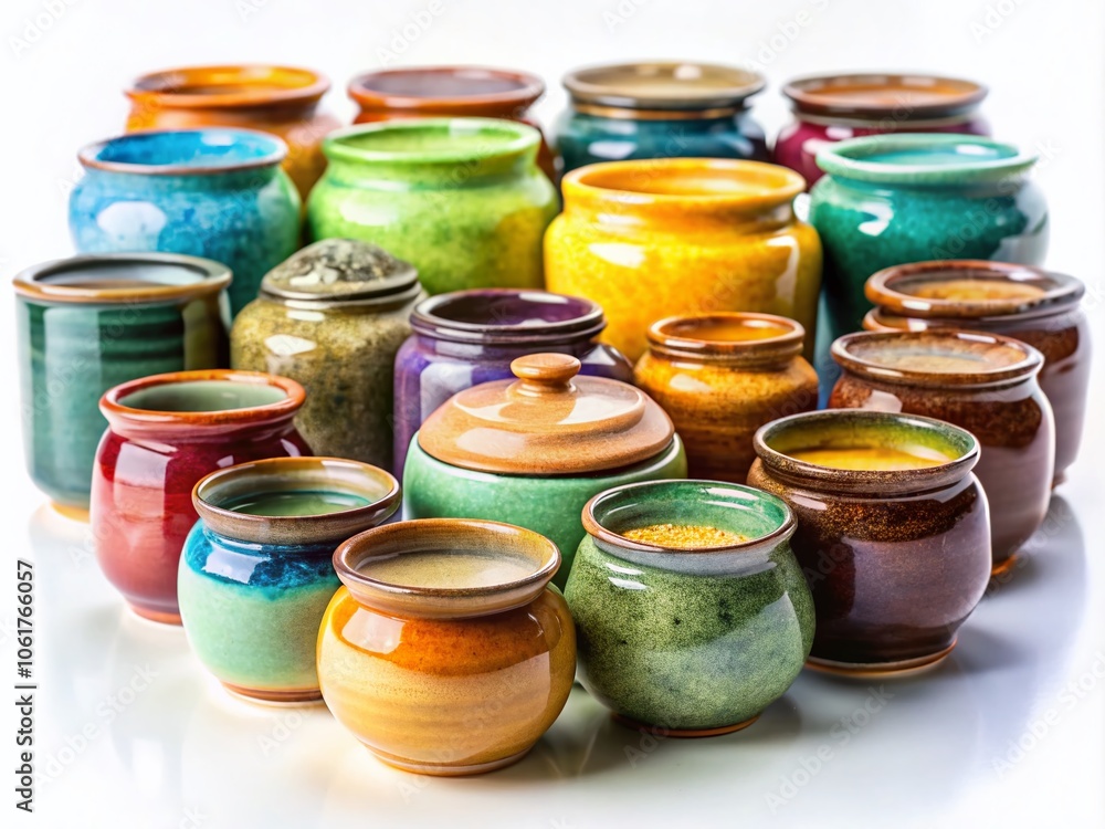 Collection of Vibrant Ceramic Glazes on White Background for Artistic ...