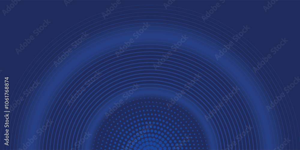 Abstract glowing circle lines on dark blue background. Geometric stripe ...