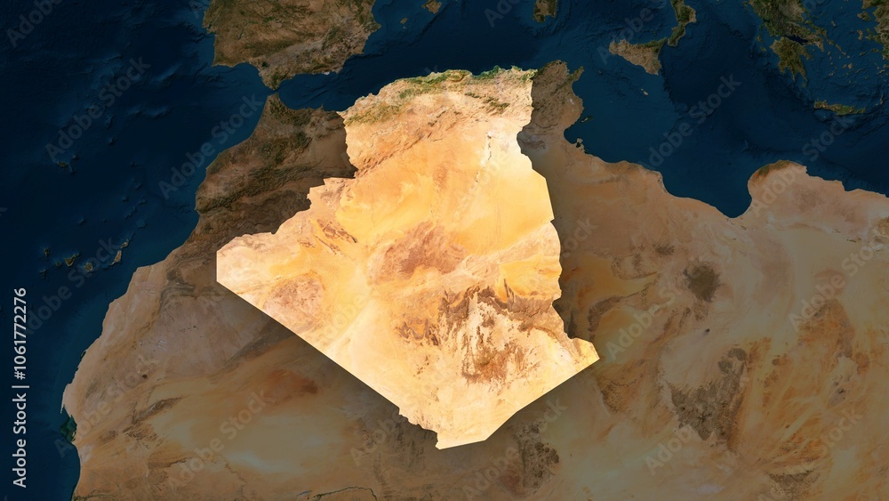4K Algeria Territory Map in Africa, High Resolution Satellite View ...