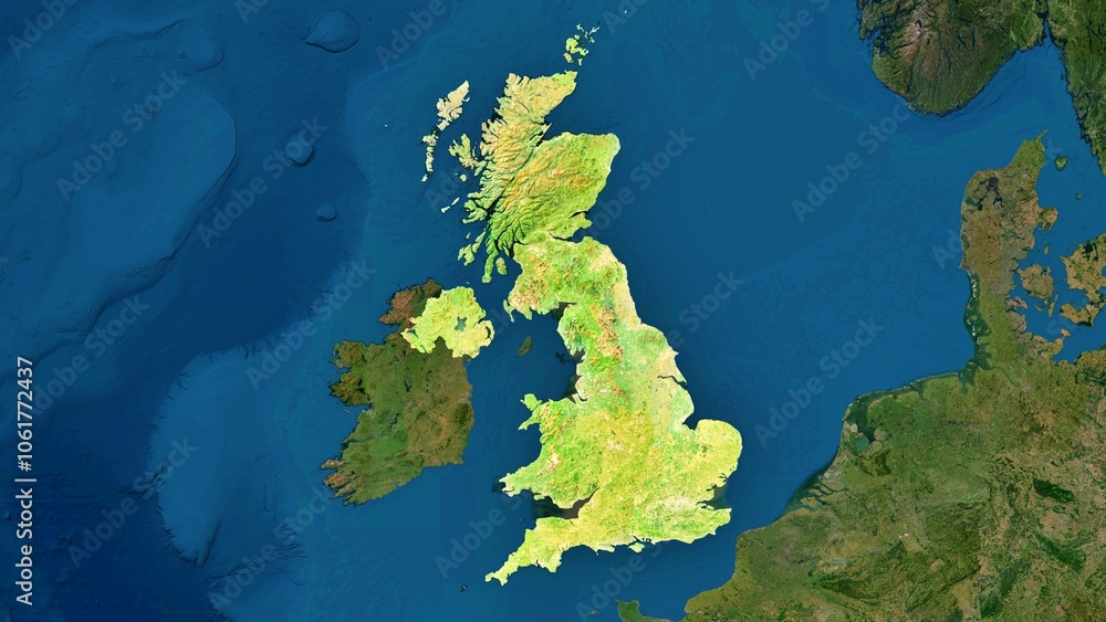 4K United Kingdom Territory Map in Europe, High Resolution Satellite ...