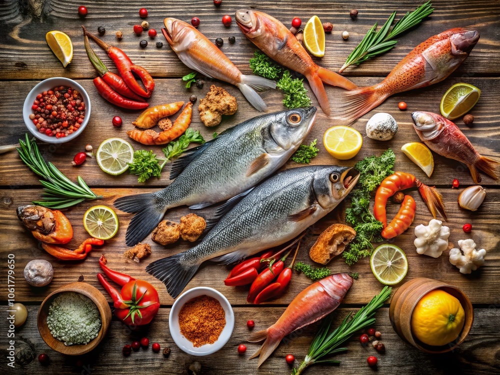 Engraved Vector Seafood Design Featuring Hand-Drawn Fish Set for ...
