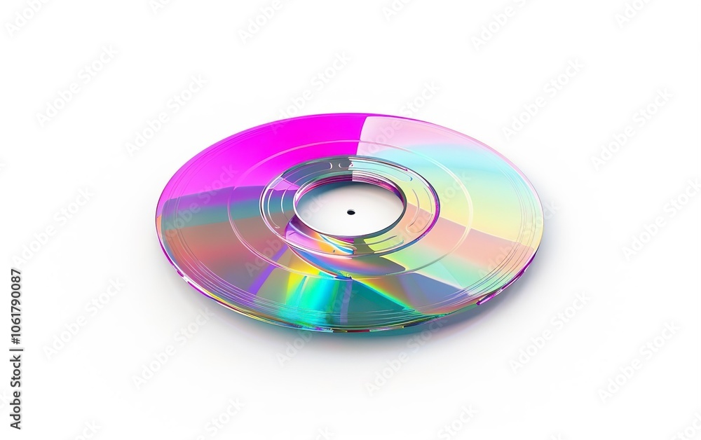 Reflective holographic CD isolated on white background. Y2K millenium ...