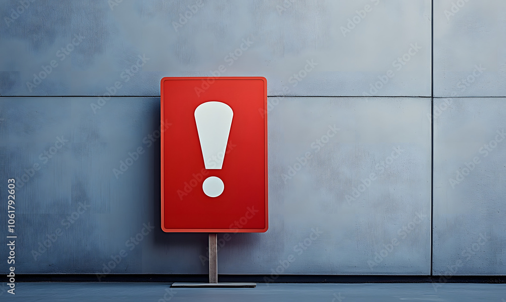 Achtung Ausrufezeichen auf roten Schild vor grauer Wand Stock Photo ...
