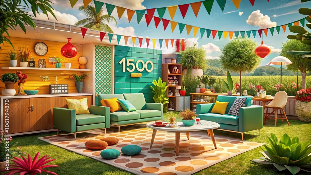 Mid Century Modern Party Event Poster Set with Vintage Colors and ...