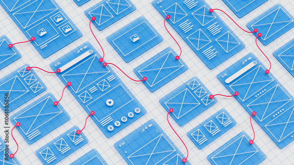 UX UI flowchart connection node graphic designer creative planning application process ...