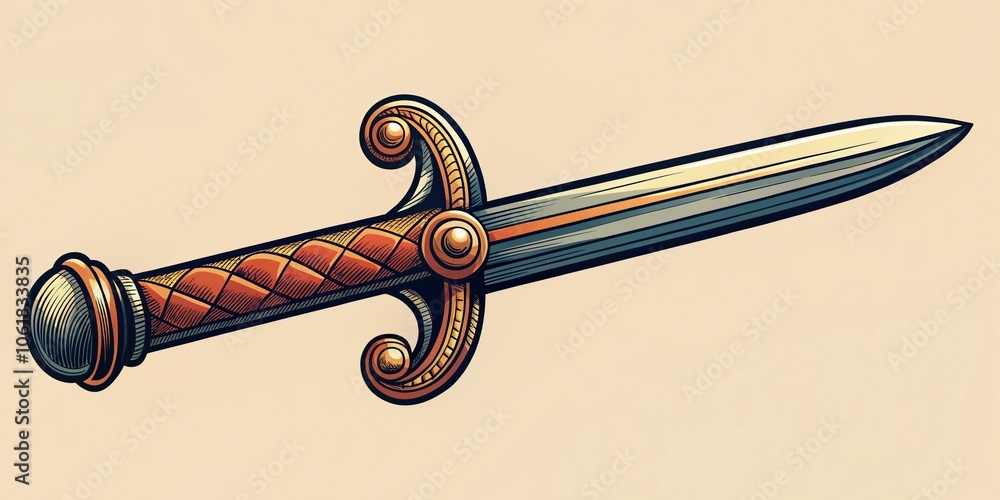 Vintage Style Sword Drawing Outline Art - Black and White Illustration ...