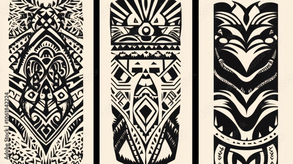 Polynesian tribal tattoo patterns in black and white, symbolizing ...