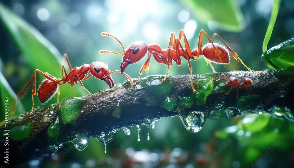 Ants Form a Bridge on a Branch High Contrast, Teamwork, Realistic ...
