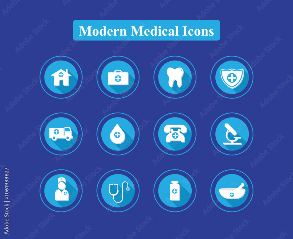 Blue and white medical icons with a 3D-styled look and subtle shadows ...
