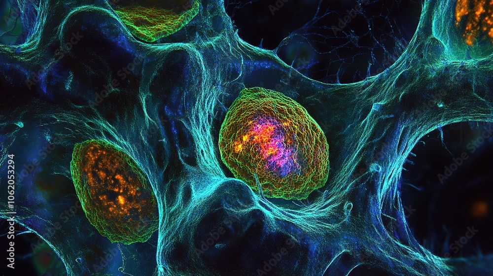 Microscopic view of a cell undergoing apoptosis, with visible shrinking ...