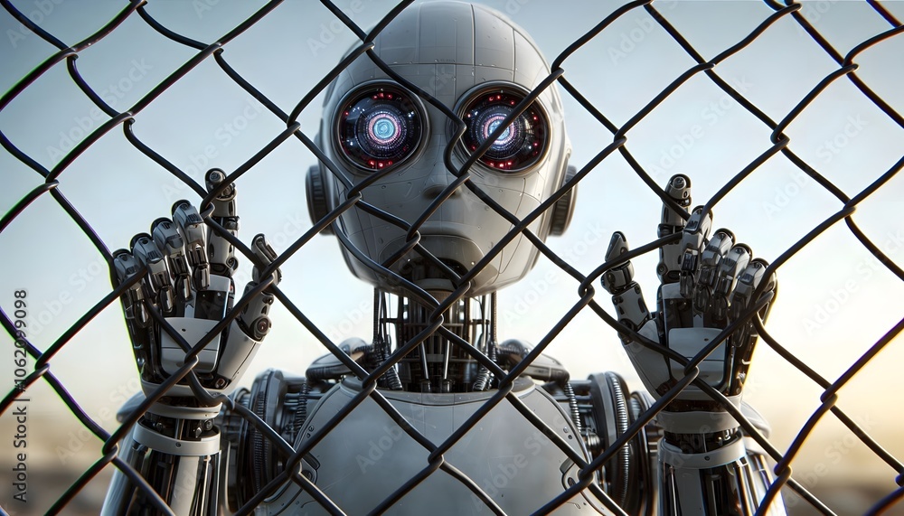 Ilustración de Stock artificial intelligence robot restricted fence ...
