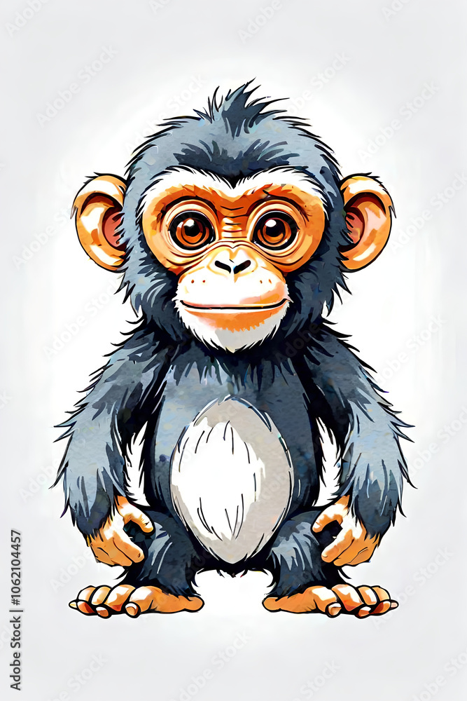 Adorable cartoon illustration of a monkey with large expressive eyes ...