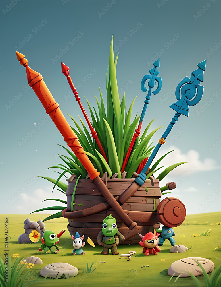 Assortment of Spears and Polearms on a Grass-Like Background with Space for Copy Stock Photo ...