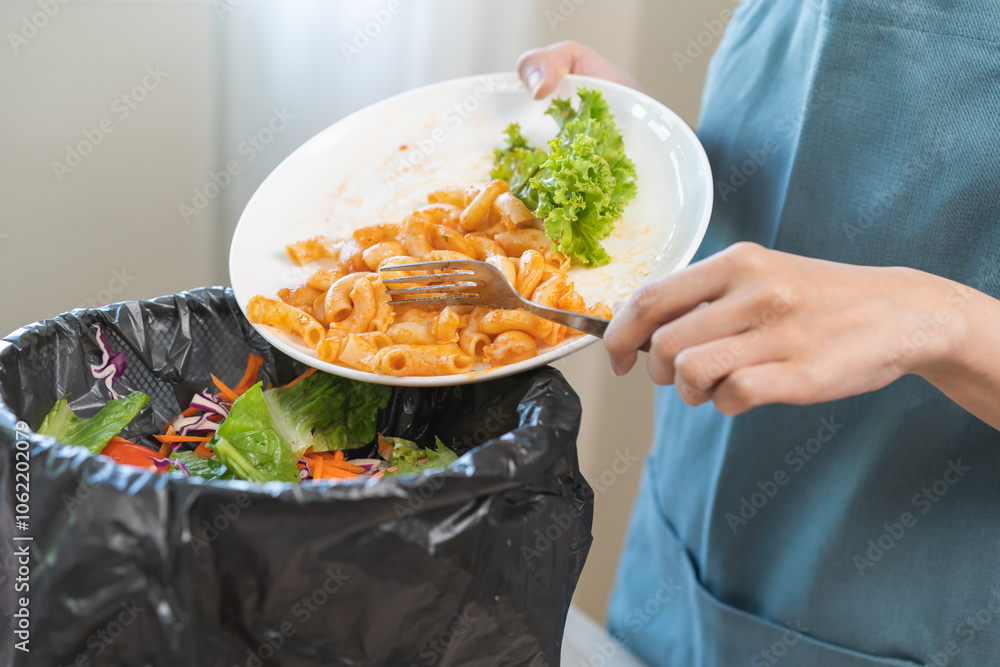 Compost from leftover food asian young housekeeper woman, girl hand ...