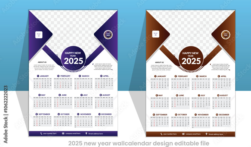 2025 calendar. Simple calendar layout. Yearly diary. Minimal stationery ...