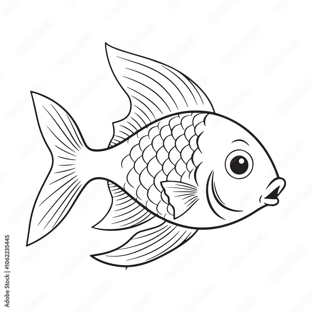 Fish drawing outline coloring page for kids illustration Stock Vector ...