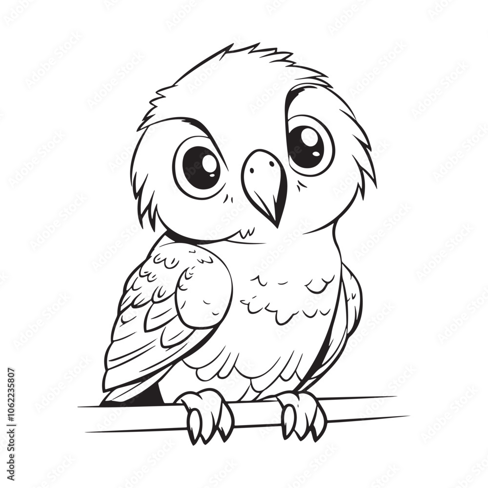 Cute owl drawing outline coloring page for kids illustration Stock ...