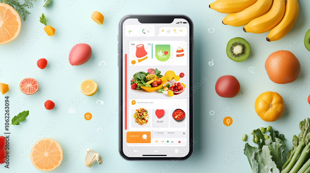 A stylized food app interface with real-time data charts showing fast ...