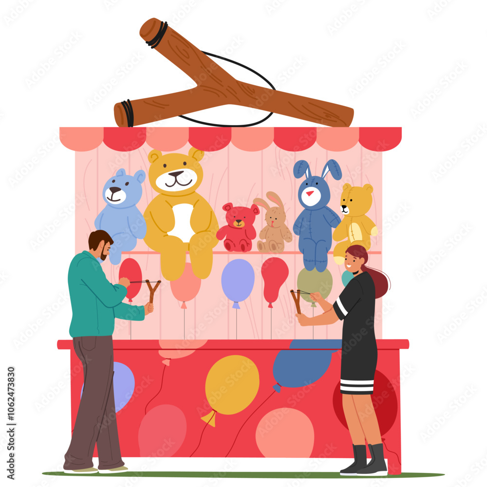 Balloon-popping Game Booth With Stuffed Animal Prizes At A Fairground ...