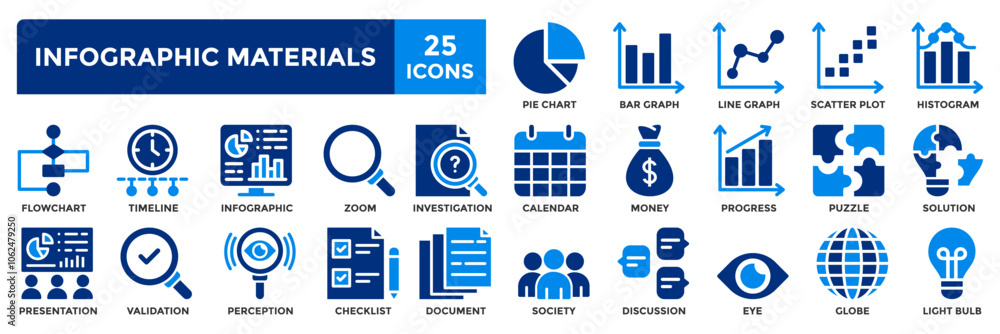 Infographic materials icon collection set.Containing pie chart,bar ...