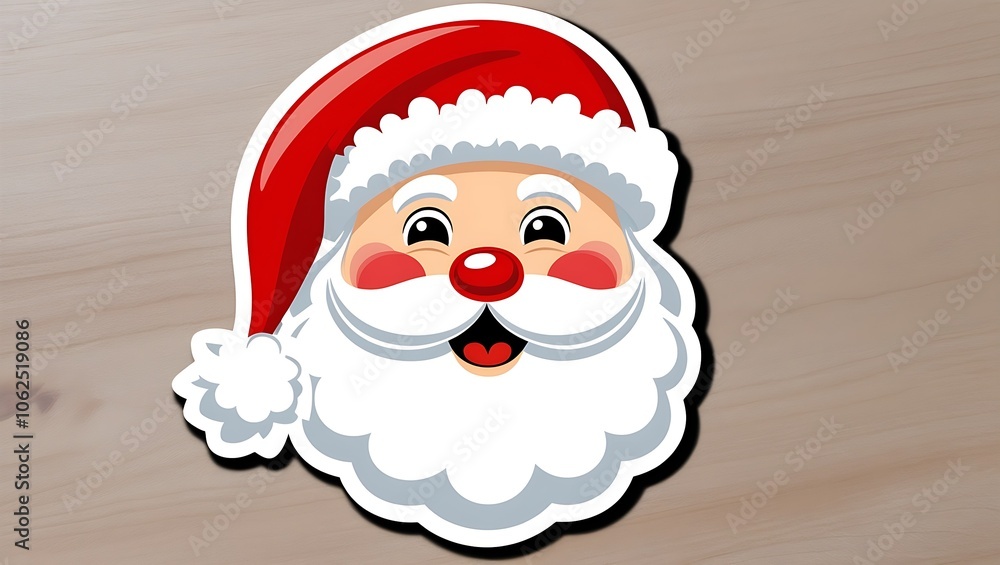 Jolly Santa Face A cheerful Santa Claus face with rosy cheeks, a big ...