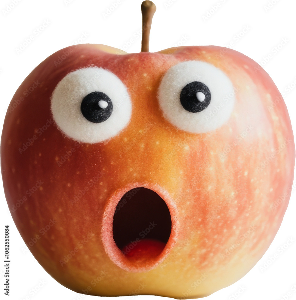 Apple with googly eyes and open mouth on transparent background ...