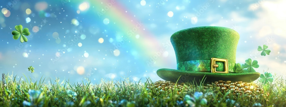 A digital illustration of a St. Patrick's day theme with green clovers ...