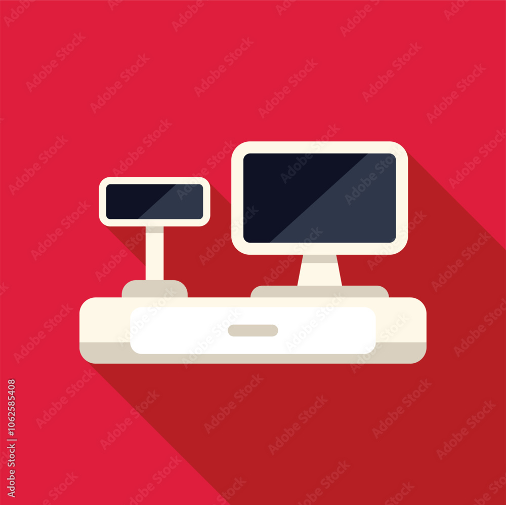 Modern cash register with monitor displaying accepting payments ...