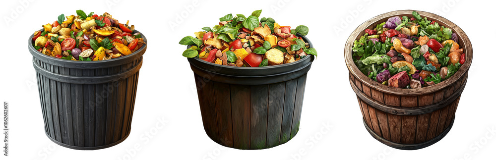 PNG Vegetable Waste in Bins for Composting. Isolated on transparent ...