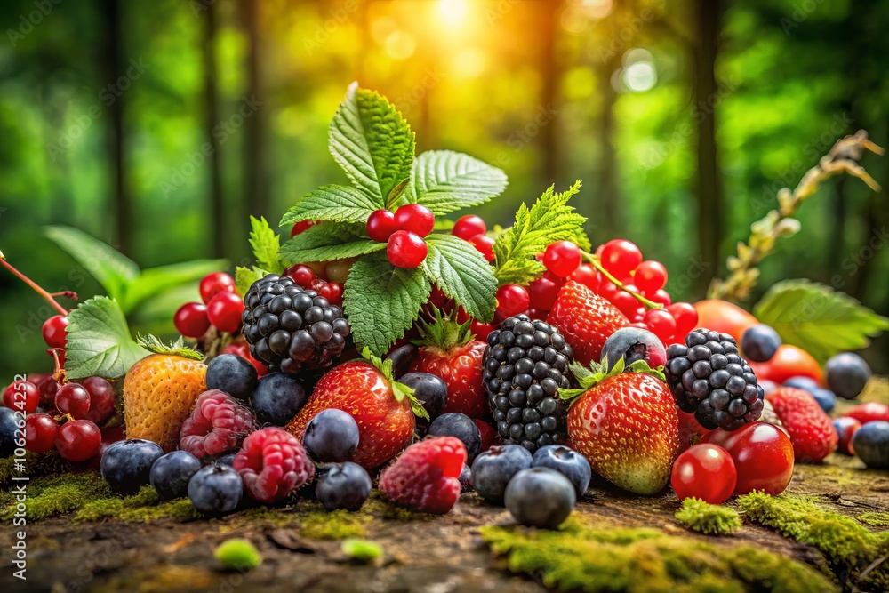 Vibrant Forest Fruits Displaying Unique Colors and Shapes, Highlighting ...