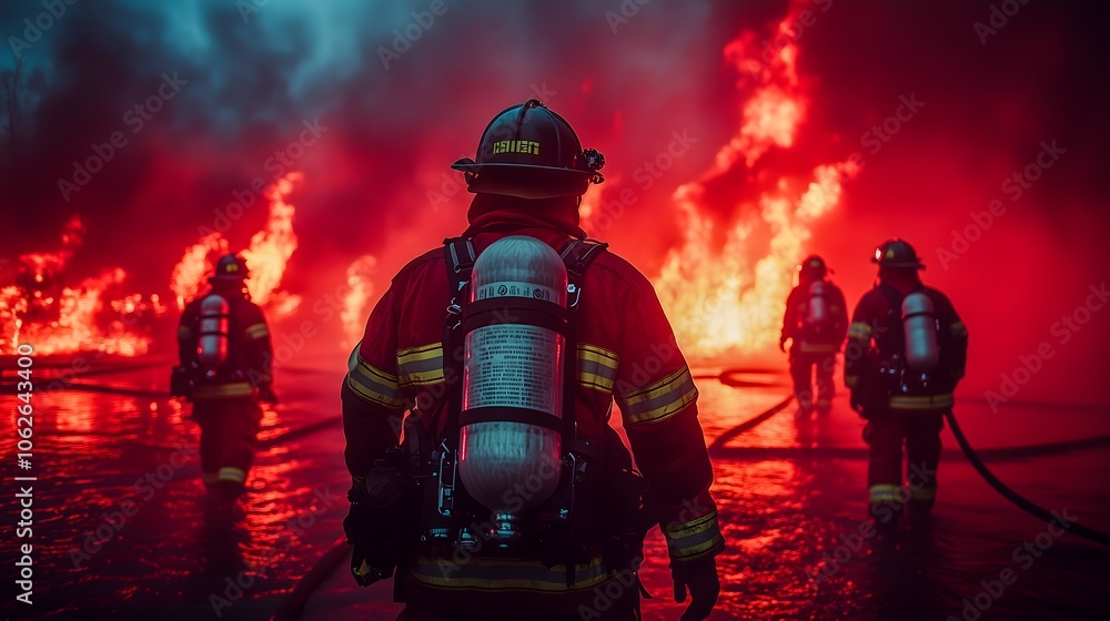 brave firefighters battle fierce flames, billowing smoke, intense heat ...