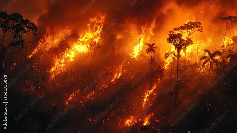 Стоковая иллюстрация «Amazon rainforest fire forest destruction ...