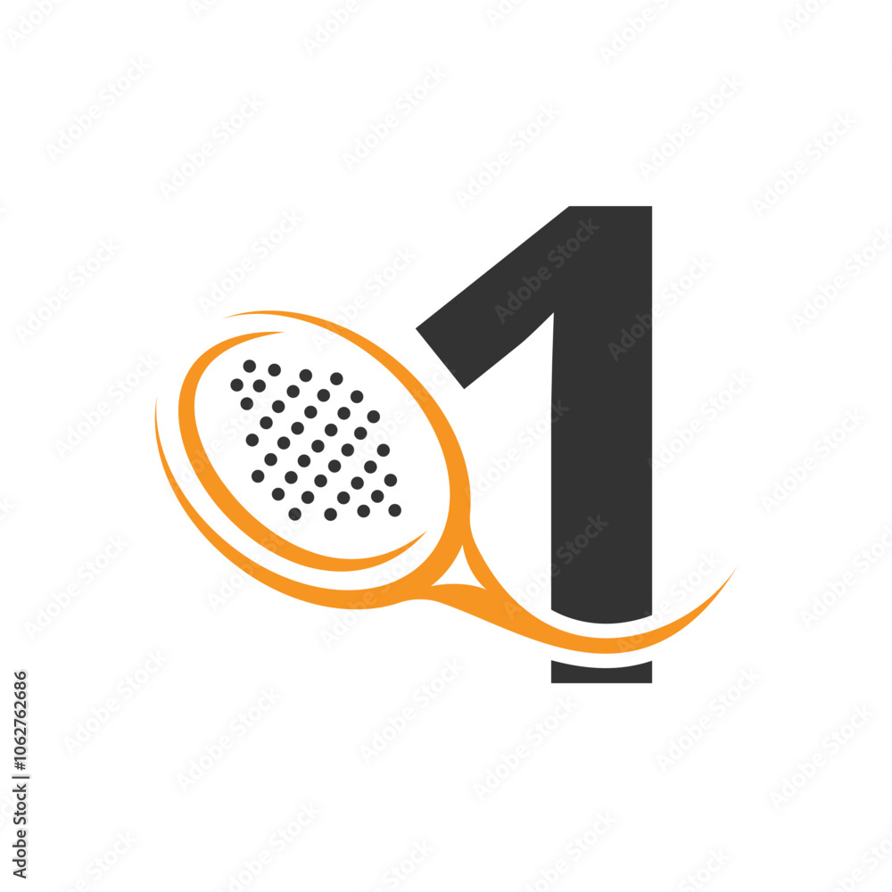 Letter 1 With Padel tennis Racket Logo Design Vector Template. Beach ...