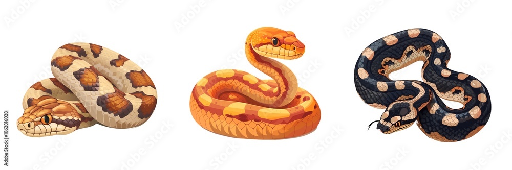 Collection of snake flat style isolated on transparent background ...