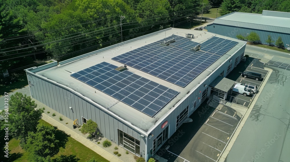 Solar panel installation on a commercial building Stock Photo | Adobe Stock