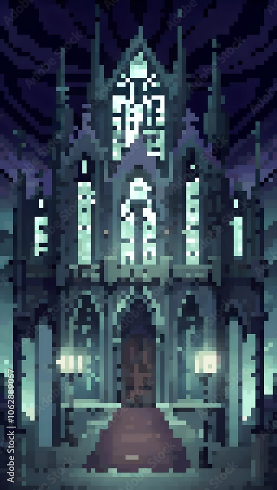 Gothic cathedral interior pixel art background. 8-bit game assets Stock Illustration | Adobe Stock
