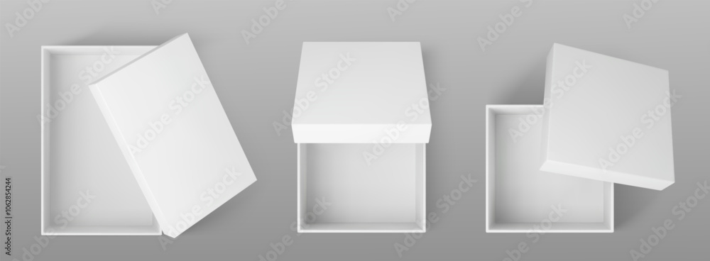 3d open empty white gift box blank mockup top view vector. Paper square ...
