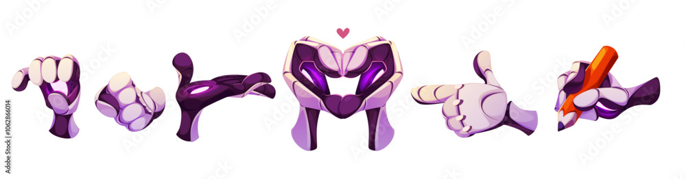Stylized robotic hands with different gestures. Various poses and ...