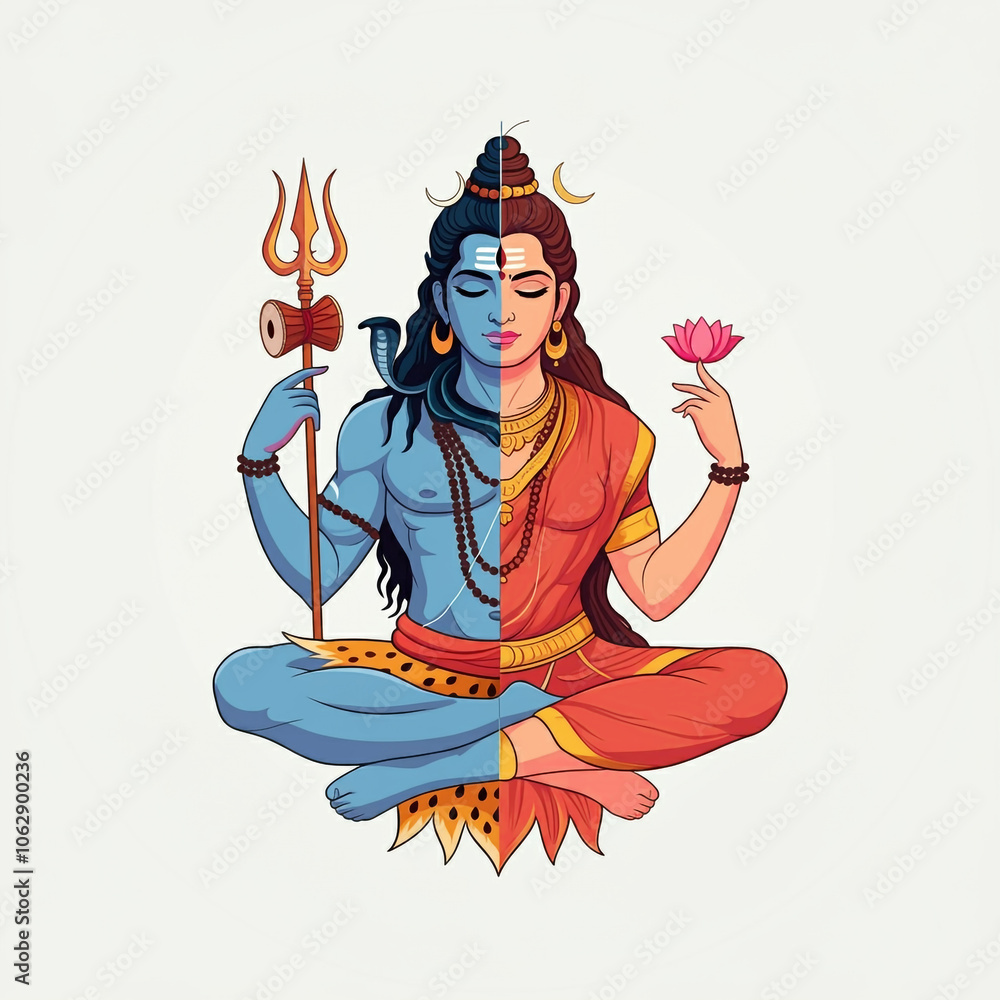 Lord Shiva and Parvati sitting together on a lotus, symbolizing divine ...