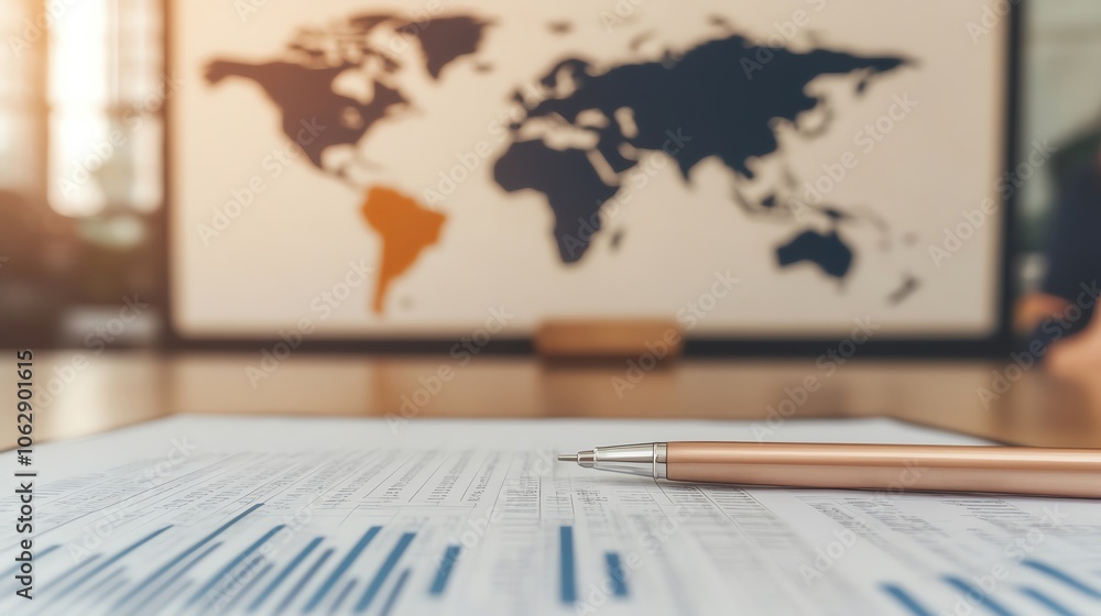 Group of people negotiating around a table with a world map in the ...