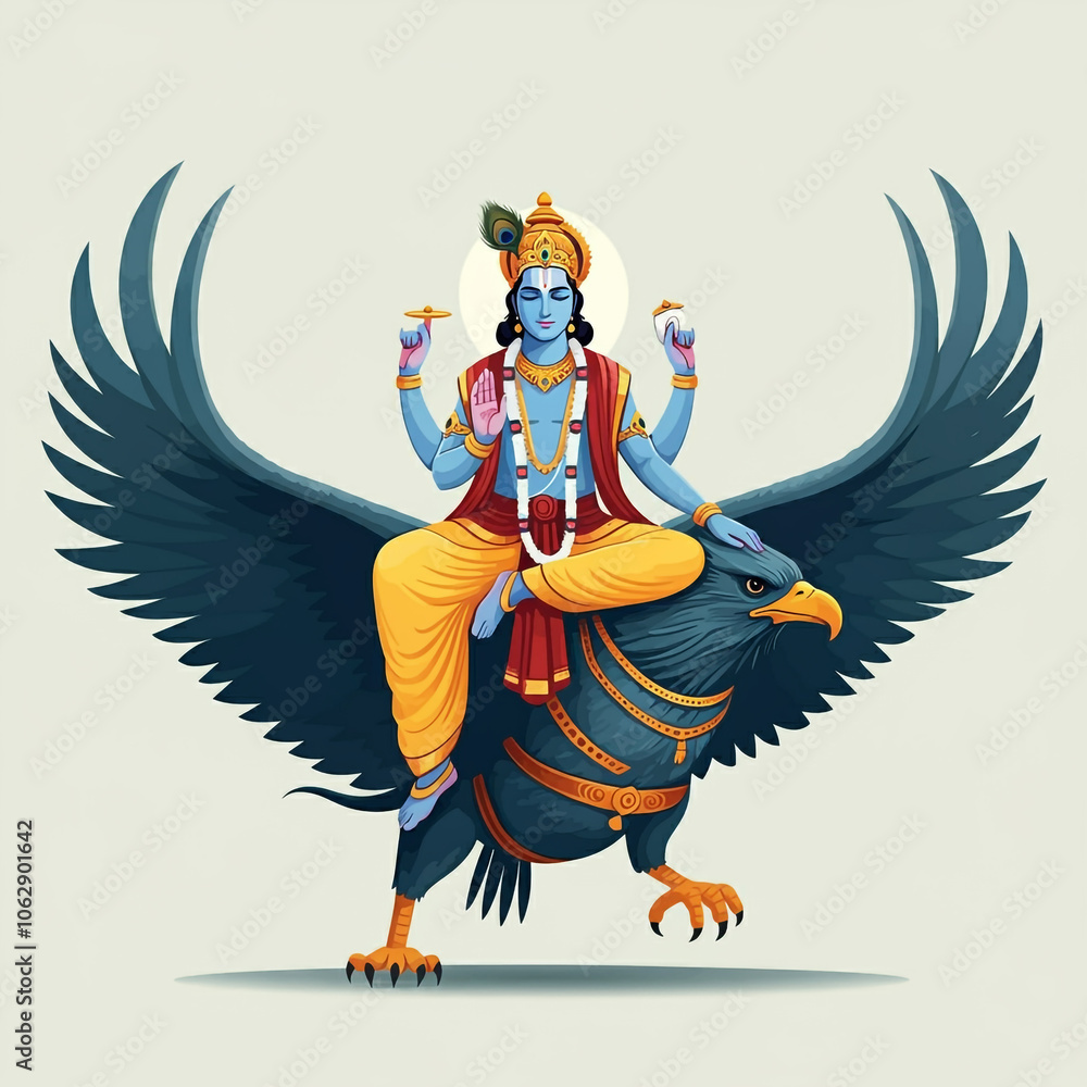 Lord Vishnu riding Garuda, symbolizing protection and preservation in ...