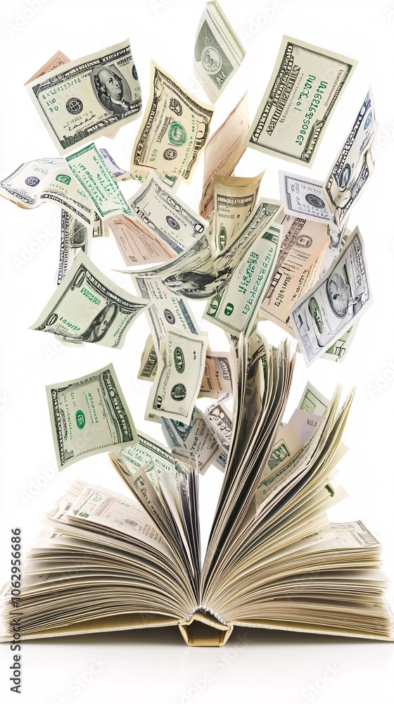 Open book with receipts, highlighting costs and expenses, symbols of ...