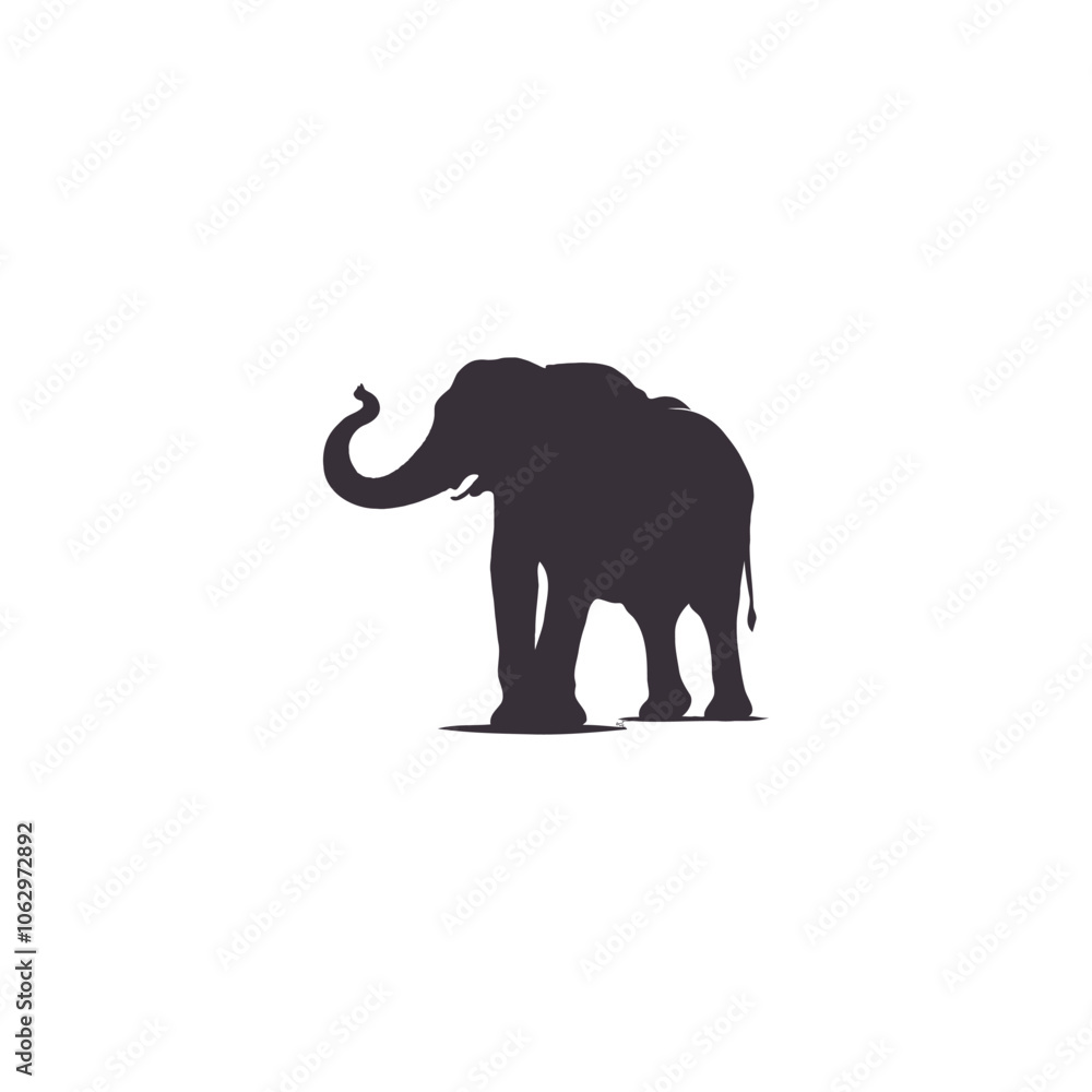 Vector illustration of a black silhouette elephant. Isolated white ...